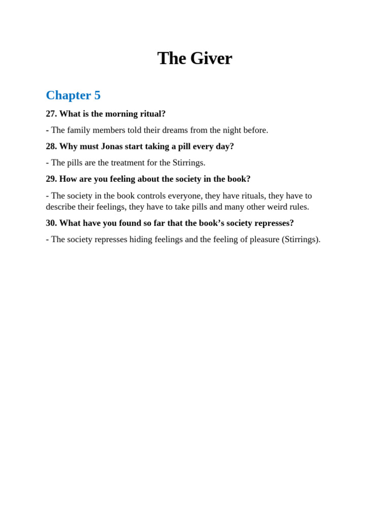 The Giver - Chapter 5 | PDF