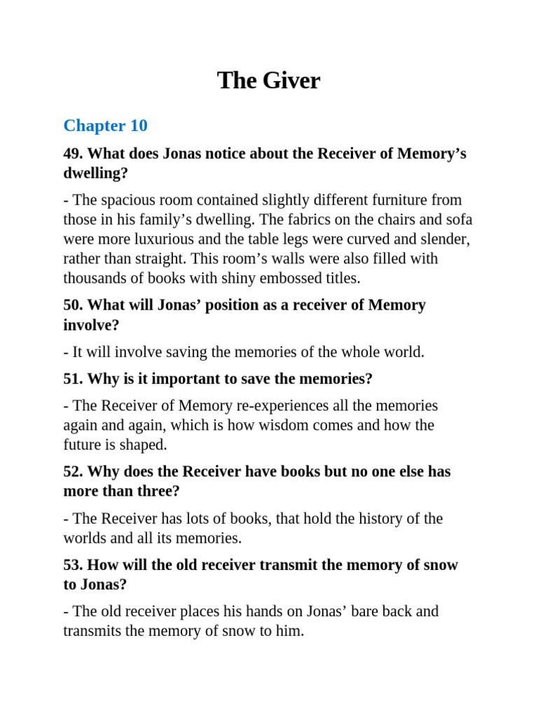 The Giver - Chapter 10 | PDF | General Fiction