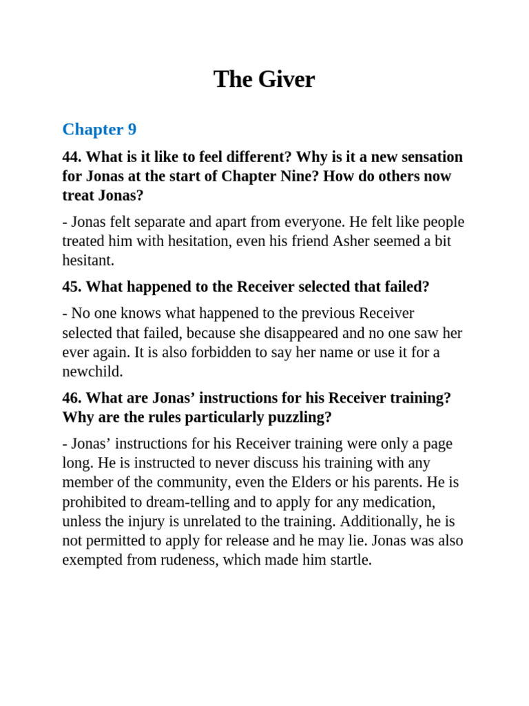 The Giver - Chapter 9 | PDF