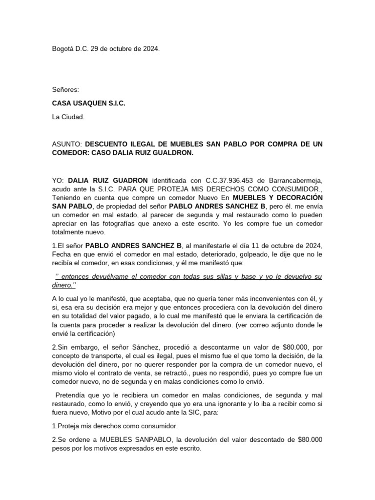 Queja Sic Dalia Ruiz G. Por Compra Comedor | PDF | Business | Economias