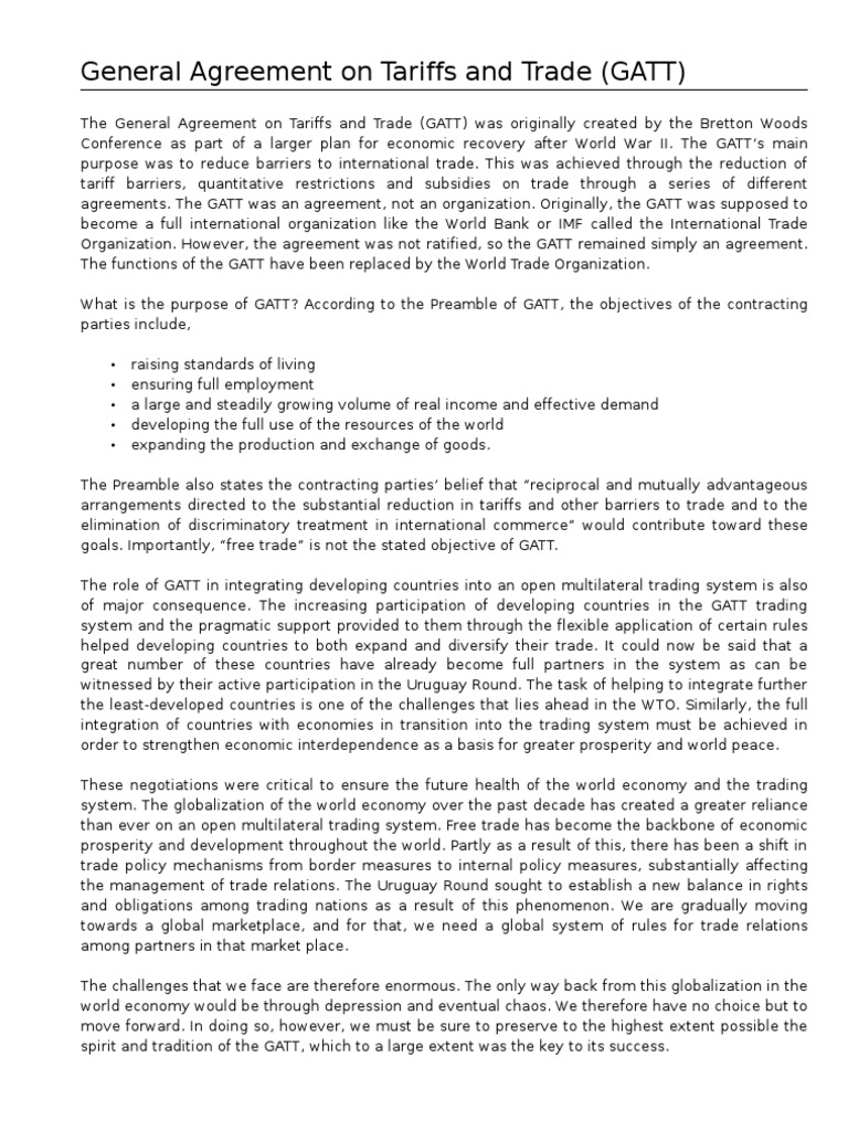 Gatt and Wto | PDF | World Trade Organization | General Agreement On ...