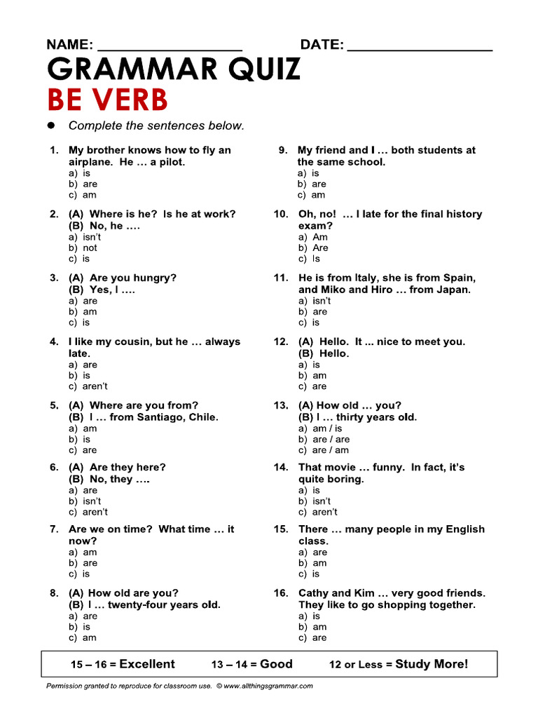 verb to be quiz | PDF