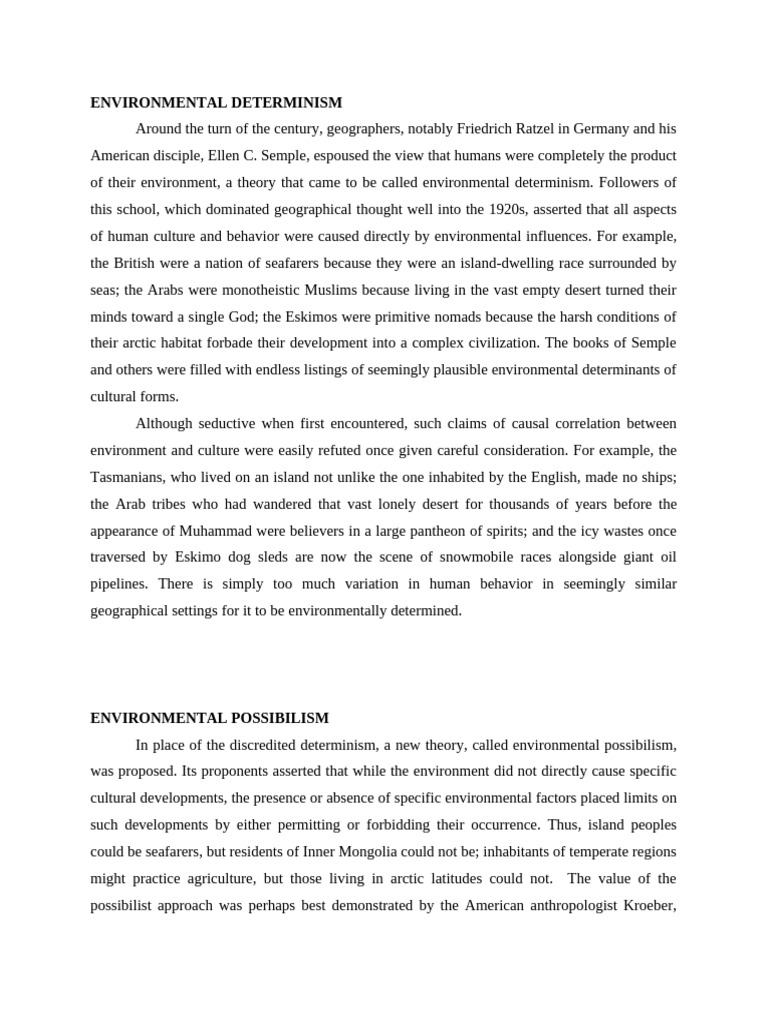 Environmental Determinism vs. Possibilism | PDF | Determinism | Natural ...