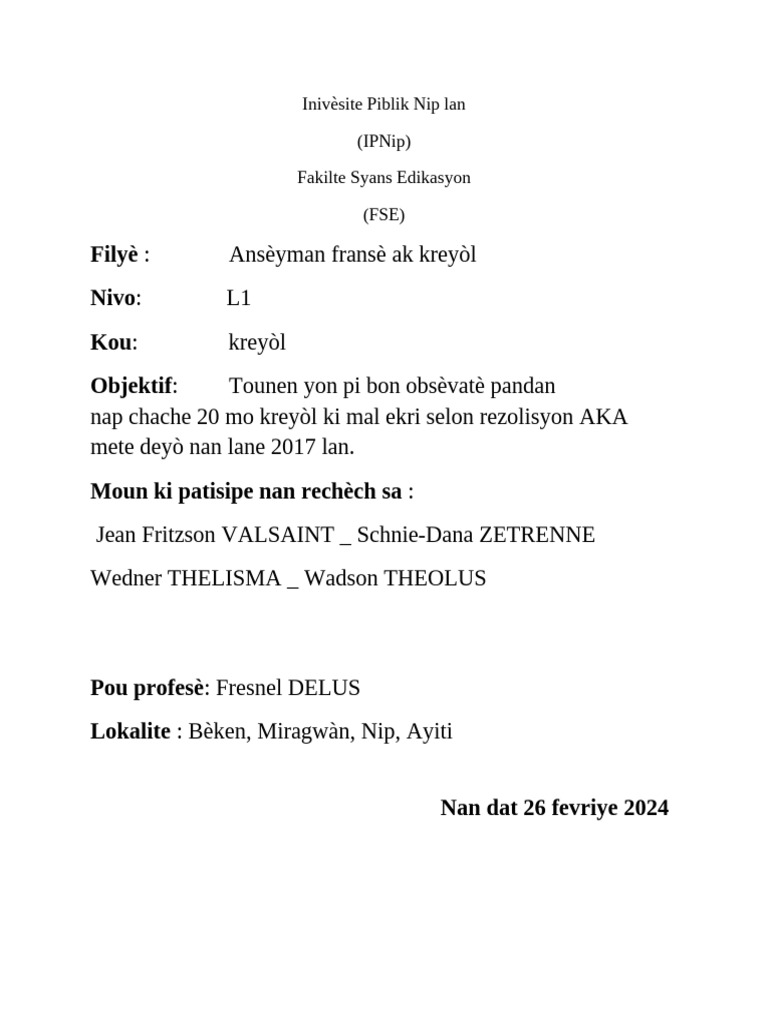 Plan Devwa Kreyòl La-123 | PDF