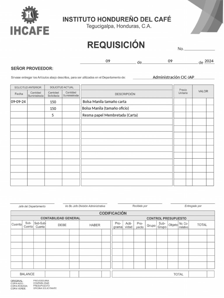 Formato Hoja de Requisicion | PDF
