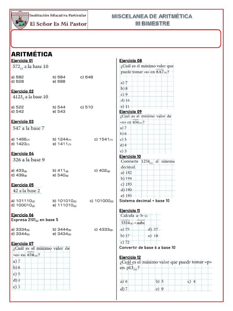 Miscelanea - Aritmética Iii Bim | PDF | Sustracción | Matemática Elemental