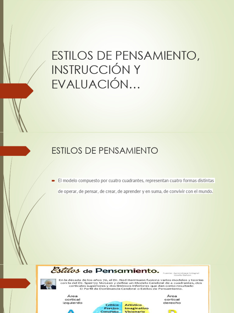 ESTILOS DE PENSAMIENTO, INSTRUCCIÓN Y EVALUACIÓN | PDF | Aprendizaje | Inteligencia