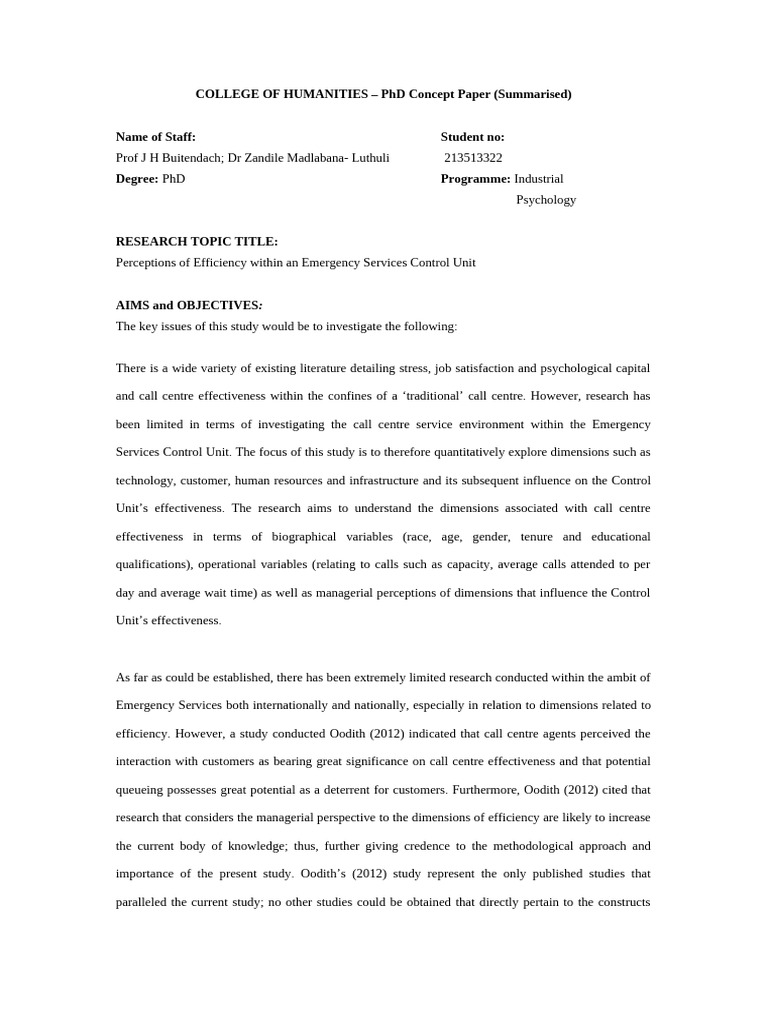 PHD Concept Paper - BC Heylen | PDF | Statistics | Scientific Method