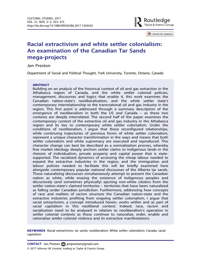 Racial Extractivism in Canadian Tar Sands | PDF | Opec | British Empire