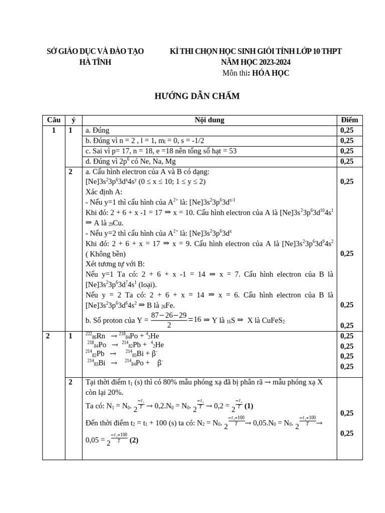 2023-2024 HSG 10 Hà Tĩnh File HDC | PDF