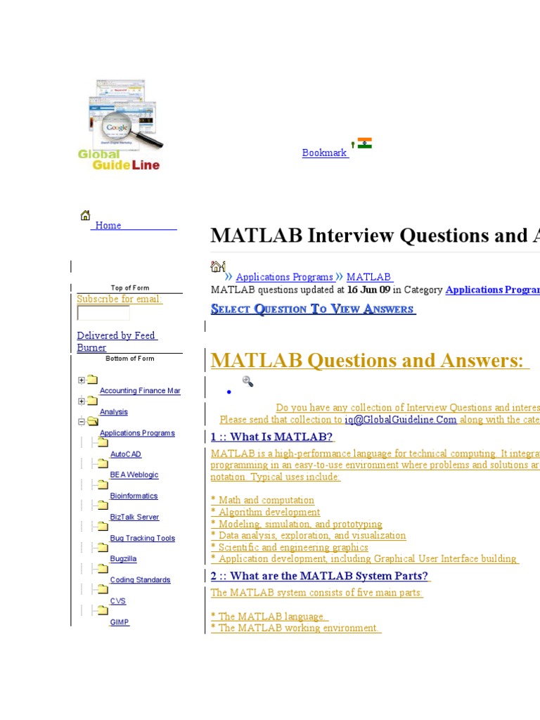 MATLAB Questions and Answers | PDF | Matlab | Computer Programming