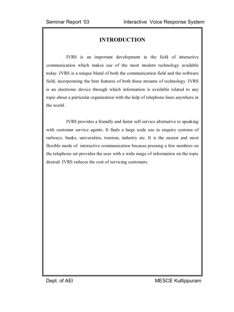 Interactive Voice Response System Seminar Report | PDF | Interactive ...