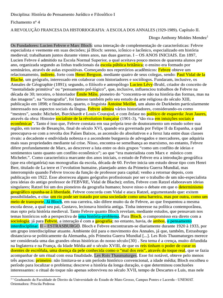 FICHAMENTO 4 - A ESCOLA DOS ANNALES - Capíulo 2 - DIOGO ANTHONY MOLDES MENDEZ | PDF | Geografia ...