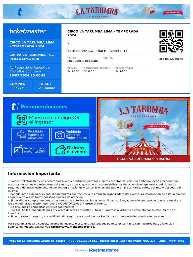 Entradas Circo La Tarumba 2024 Lima | PDF