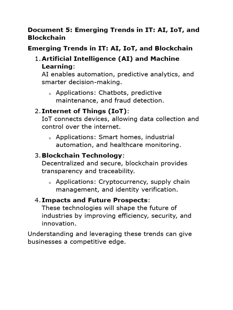 Emerging Trends in IT AI, IoT, and Blockchain | PDF
