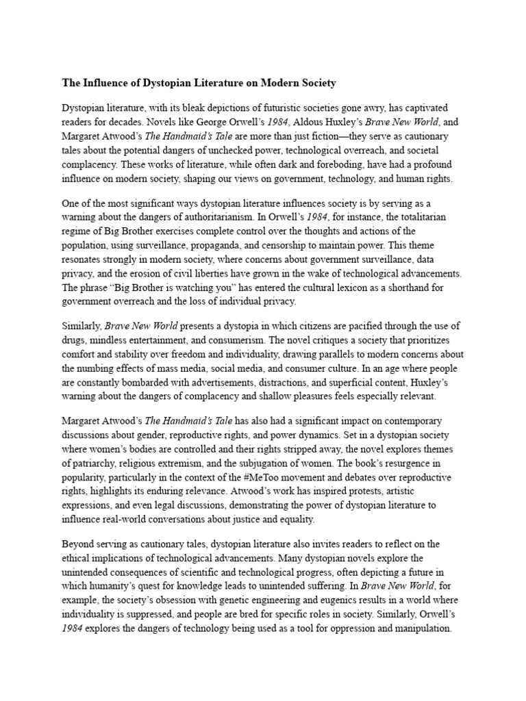 Dystopian Literature's Modern Impact | PDF | Dystopia | Utopian And ...