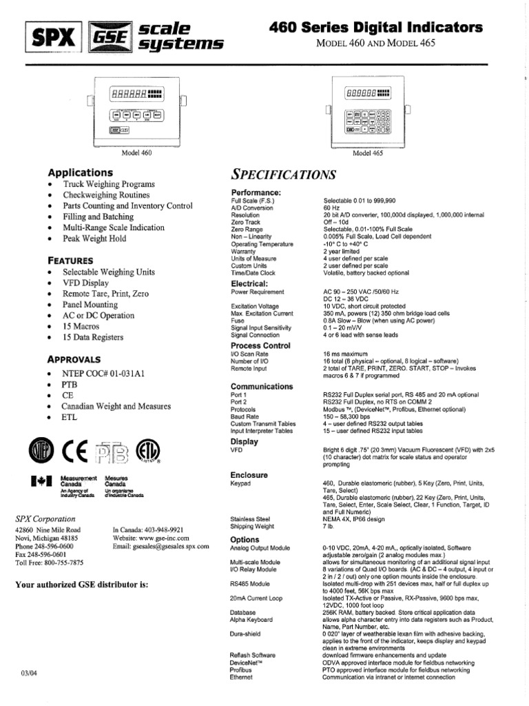 GSE 460 and 465 Digital Indicator | PDF