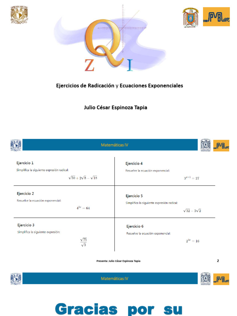 Matem-Ticas IV - Ejercicios Ecuaciones Exponenciales | PDF | Ciencias sociales | Métodos y ...