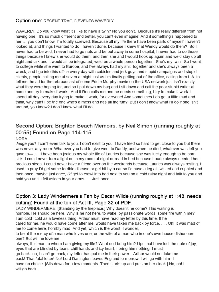 Audition Monologues | PDF | Mystery, Thriller & Crime Fiction | Poetry