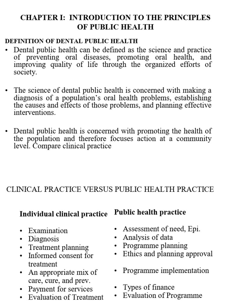 CHAPTER 1introduction To The Principles of Public Health | PDF | Public Health | Dentistry