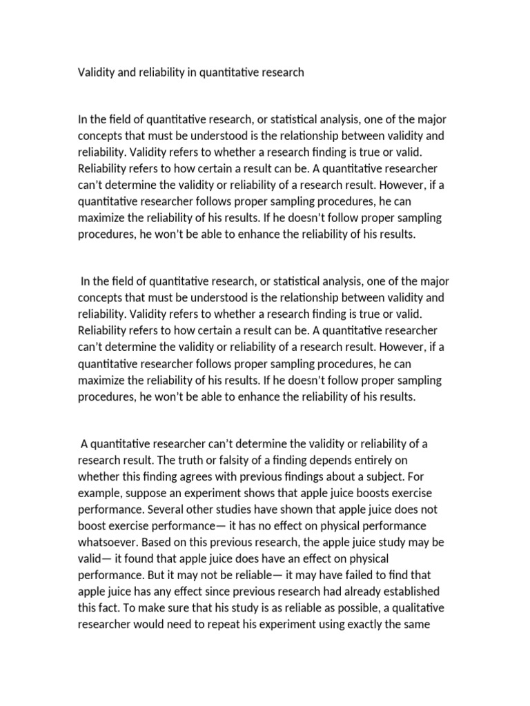 Quantitative Research Validity & Reliability | PDF | Sample Size Determination | Validity ...