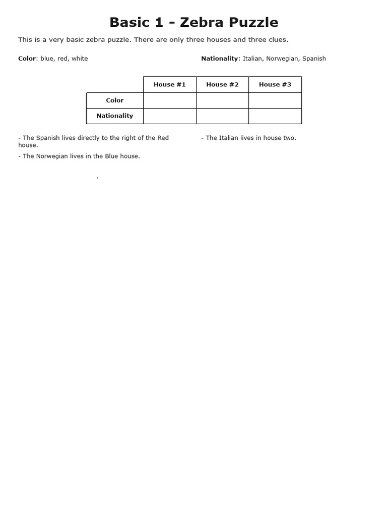 Zebra Puzzles | PDF | Drink | Mug