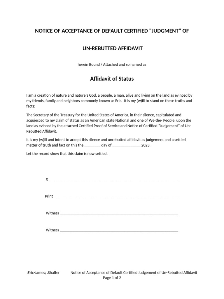 Notice of Acceptance | PDF | Affidavit | Common Law