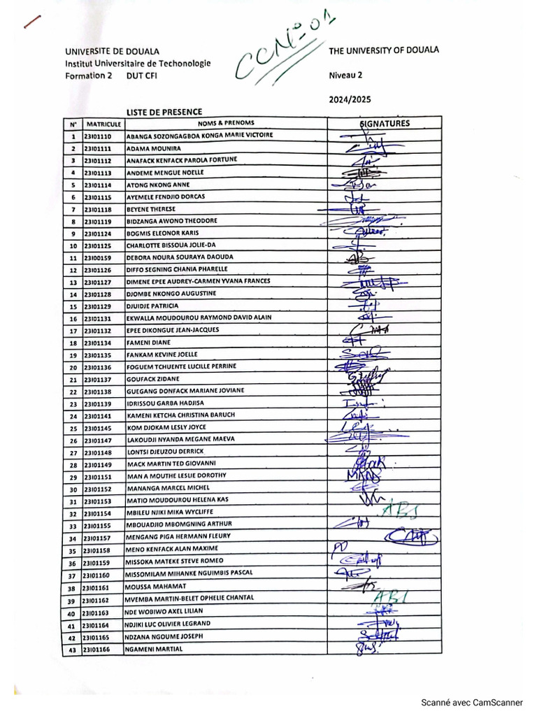 LISTE DE PRESENCE CC N° 1 CGE 2 CFI 2. | PDF