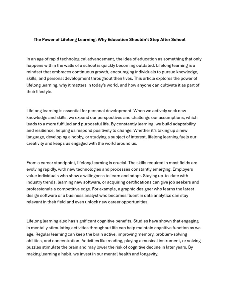 The Power of Lifelong Learning | PDF | Lifelong Learning | Learning