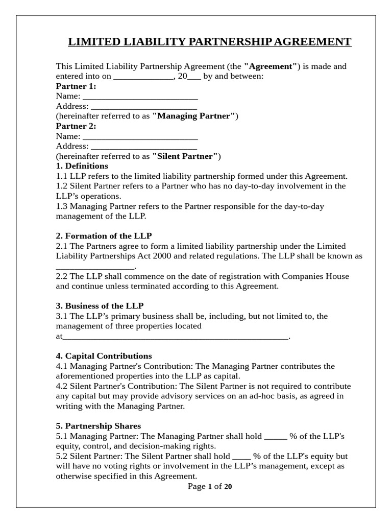 Limited Liability Partnership Agreement | PDF | Limited Liability Partnership | Partnership