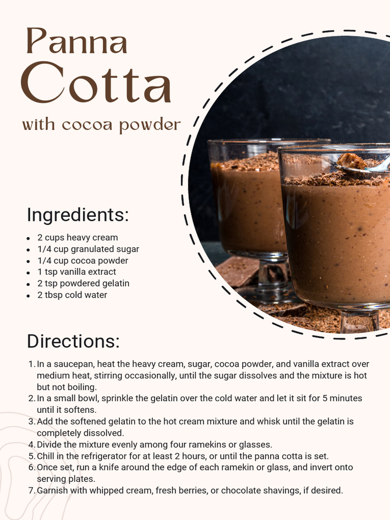 Brown Beige Modern Panna Cotta Recipe Card | PDF | Cooking, Food & Wine