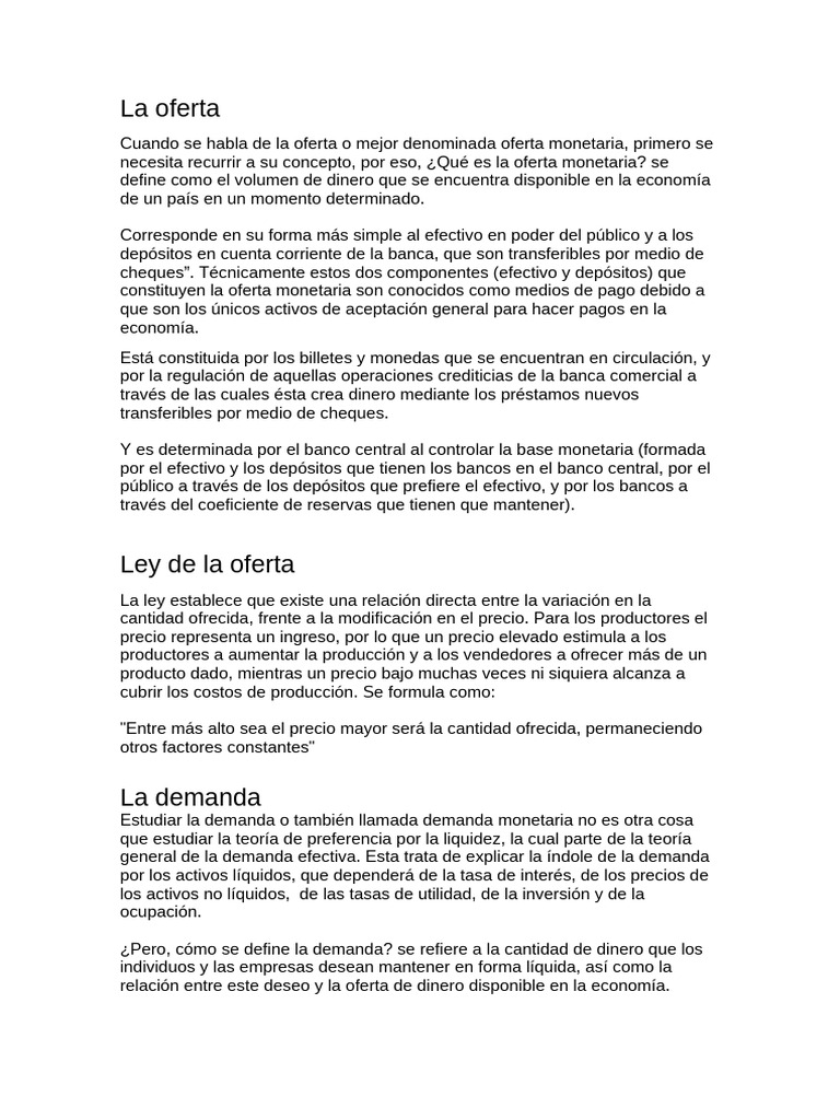 Oferta y Demanda Monetaria: Conceptos Clave | PDF | Inflación | Tipo de ...