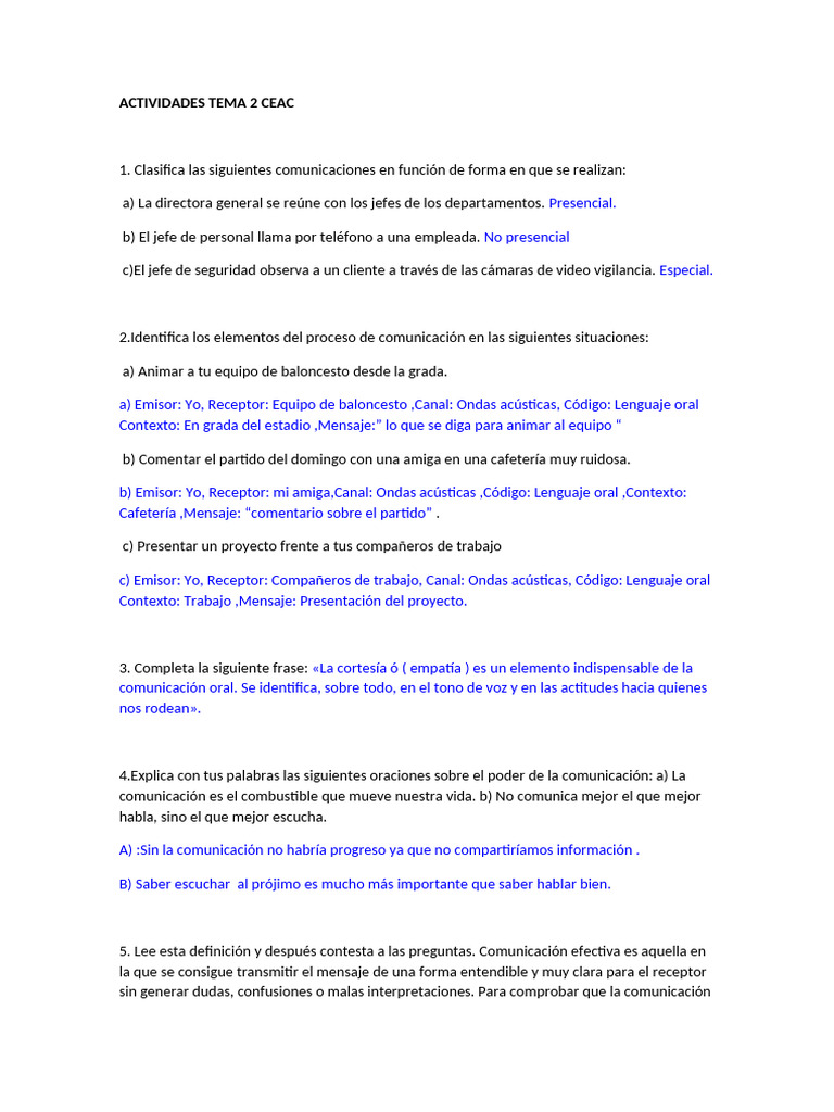 Actividades Tema 2 Ceac | PDF | Comunicación | Beso
