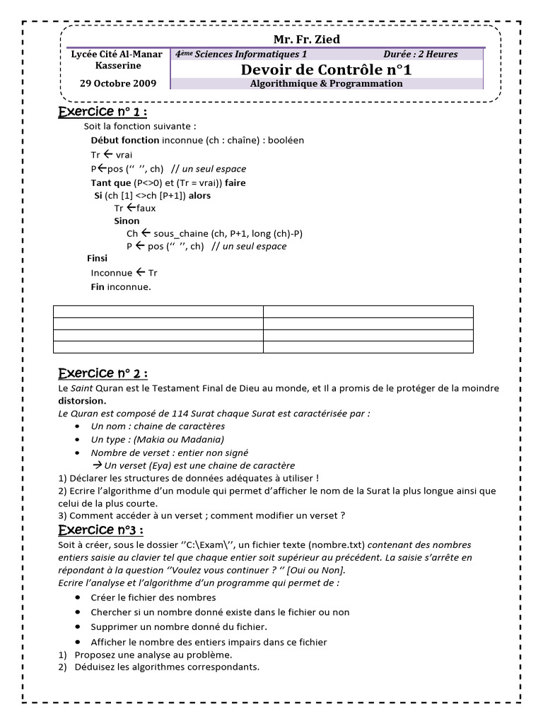 Devoirs d'Algorithmique 4ème | PDF | Génie logiciel | Informatique