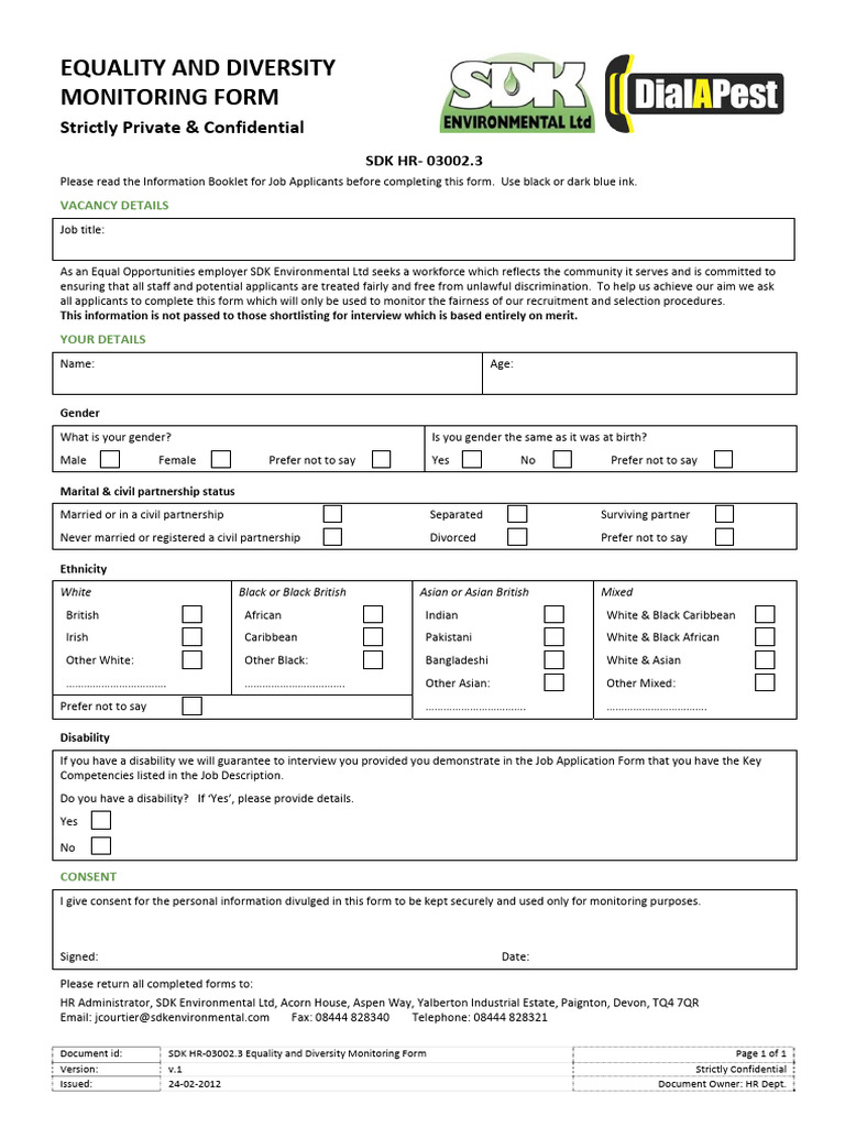 Equality and Diversity Monitoring Form | PDF | Human Rights | Equality ...