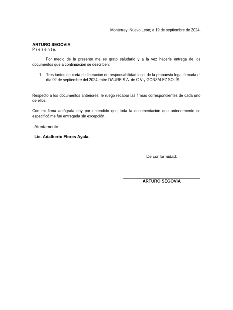 Acuse Carta de Liberacion | PDF
