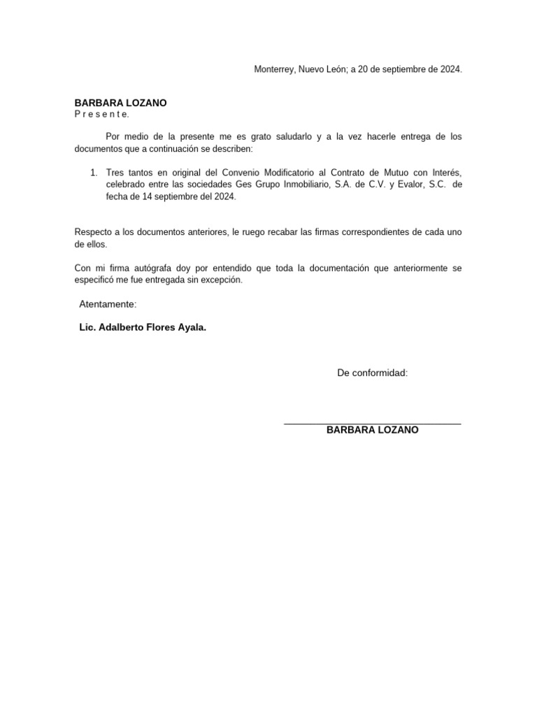 Acuse Convenio Modificatorio | PDF | Derecho