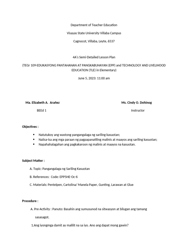 EPP Lesson Plan | PDF