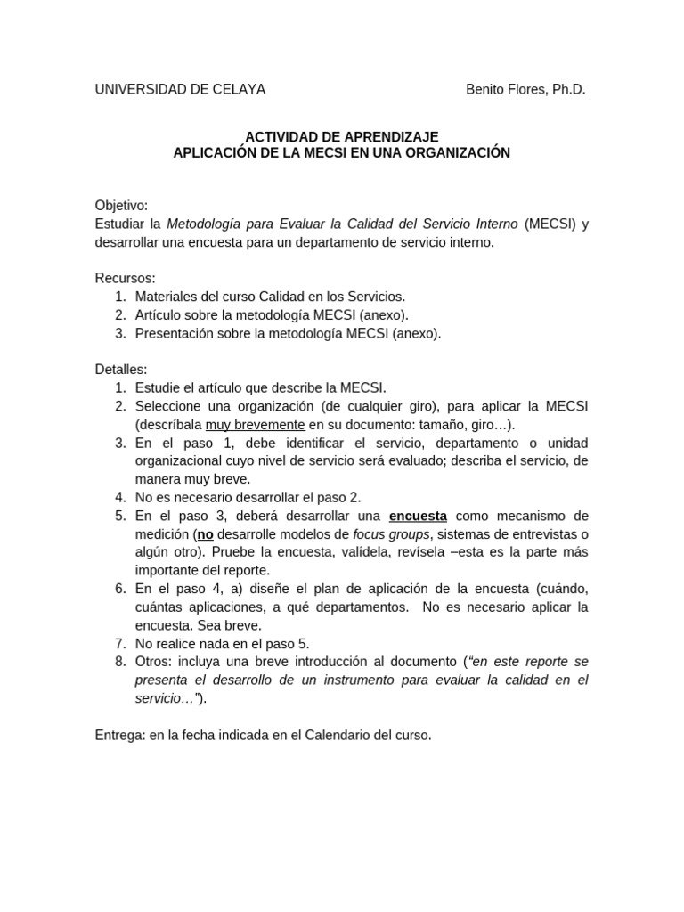 Aplicación de MECSI en Servicios Internos | PDF