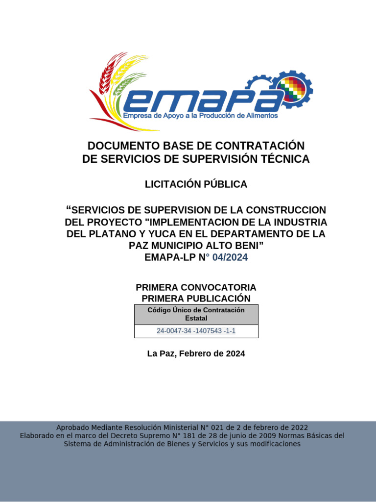 DBC SUPERVISION EMAPA PLATANO Y YUCA ALTO BENI | PDF | Presupuesto