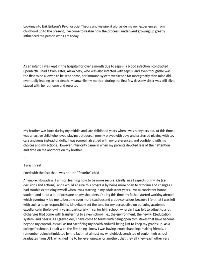 module 7 Erick Erikson Reflection | PDF | Interpersonal Relationships ...