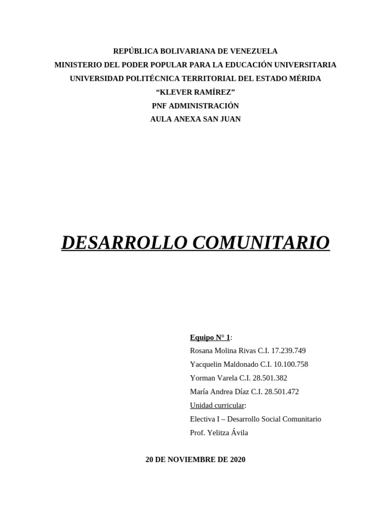 Tema 1. Desarrollo Comunitario | PDF | Comunidad | Participación pública
