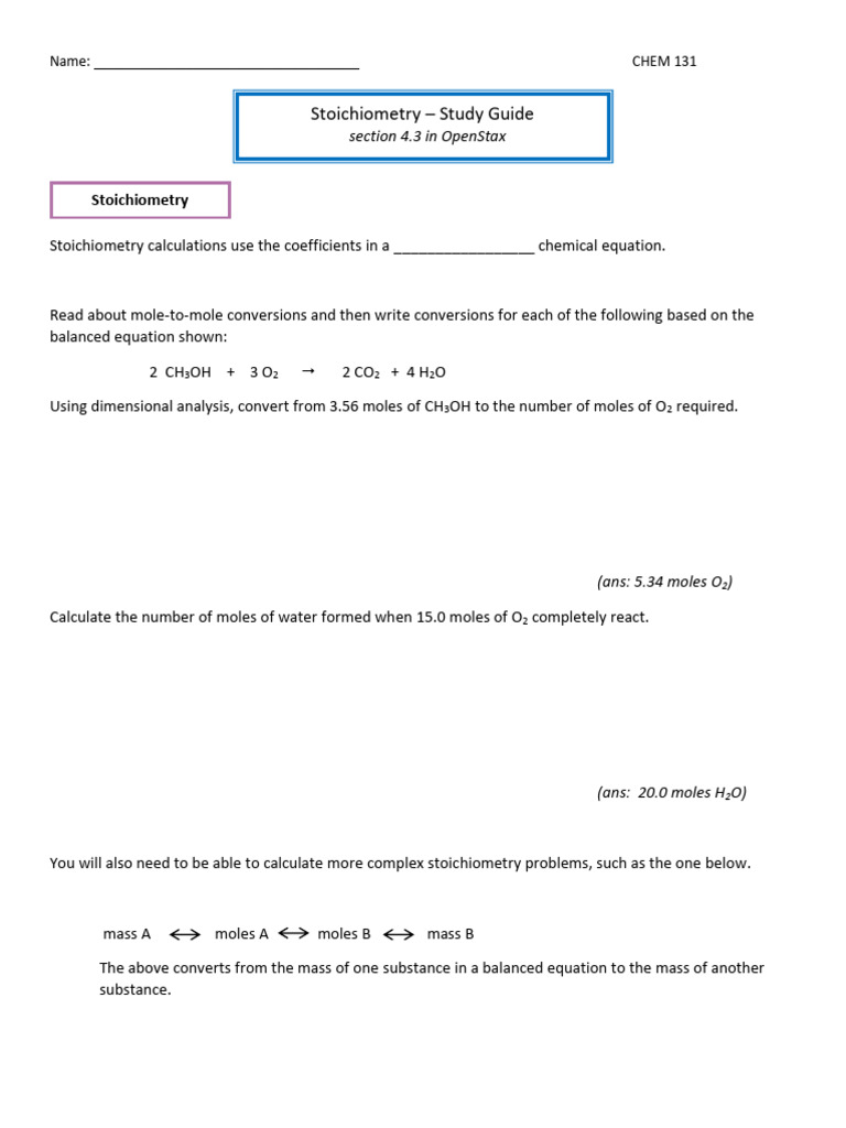 04 Study Guide-Stoichiometry | PDF