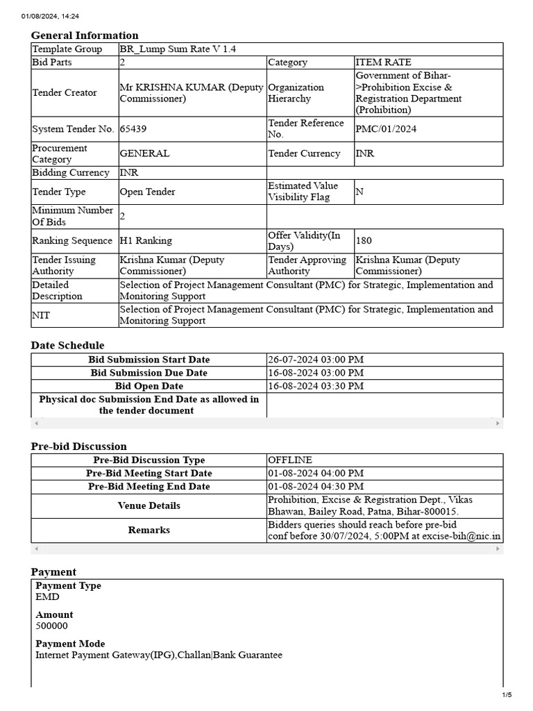 PMC Strategic Implementation-Bihar | PDF | Request For Proposal | Business