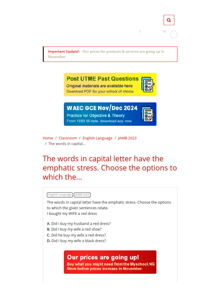 The Words in Capital Letter Have The Emphatic Stress. Choose The ...