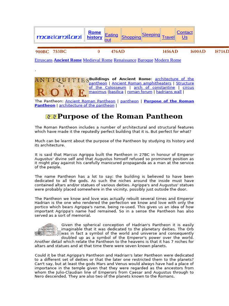 Purpose of the Roman Pantheon | PDF | Ancient Rome | Roman Empire