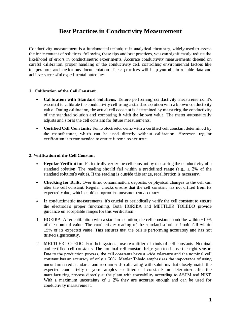 Best Practices for Conductivity Measurement | PDF | Calibration ...