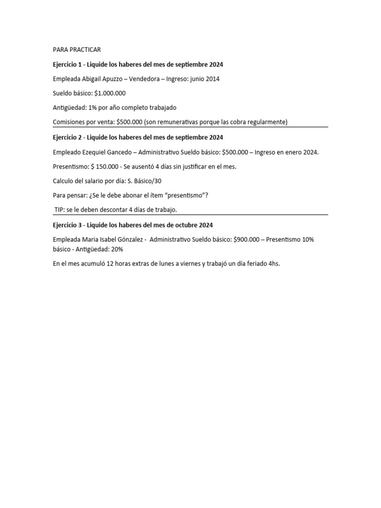 Ejercicios de Sueldos Para Practicar | PDF