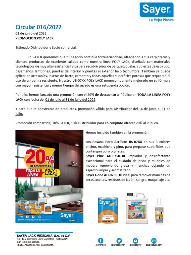 Circular 016-22 Sayer Promo Poly Lack | PDF