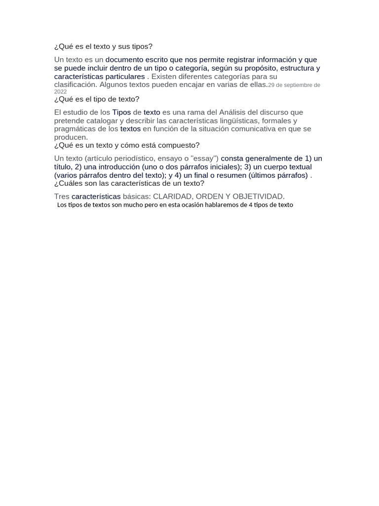 Qué es el texto y sus tipos | PDF